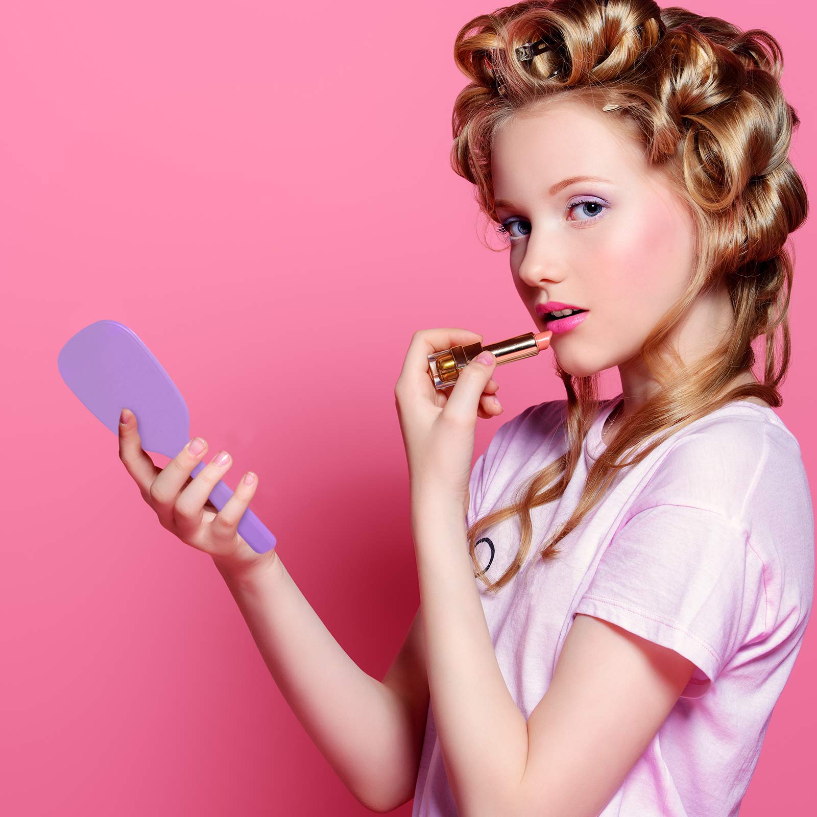 16 Pieces Hand Handheld Mirror with Handle Plastic Travel Makeup Handheld Cosmetic Mirror, Portable Vanity Mirror for Travel, Camping, Home, 3.15 Inch Wide, 7.09 Inch Long(Blue, Green, Pink, Purple