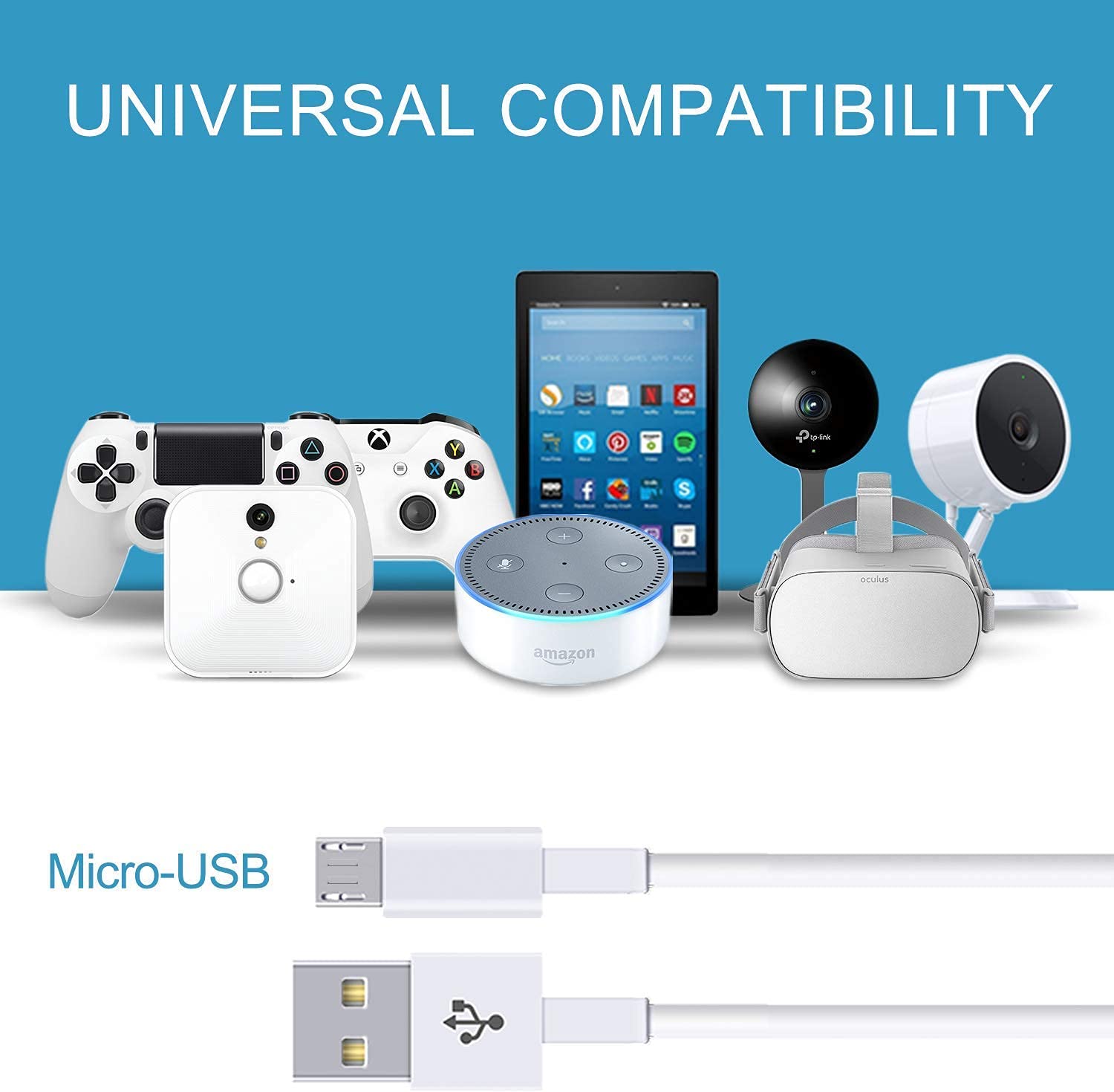 ALLICAVER 25ft Power Extension Cable,Charger for Wyze Cam, Wyze cam Pan, Blink XT, Yi Cam, and Security Cameras, USB to Micro USB