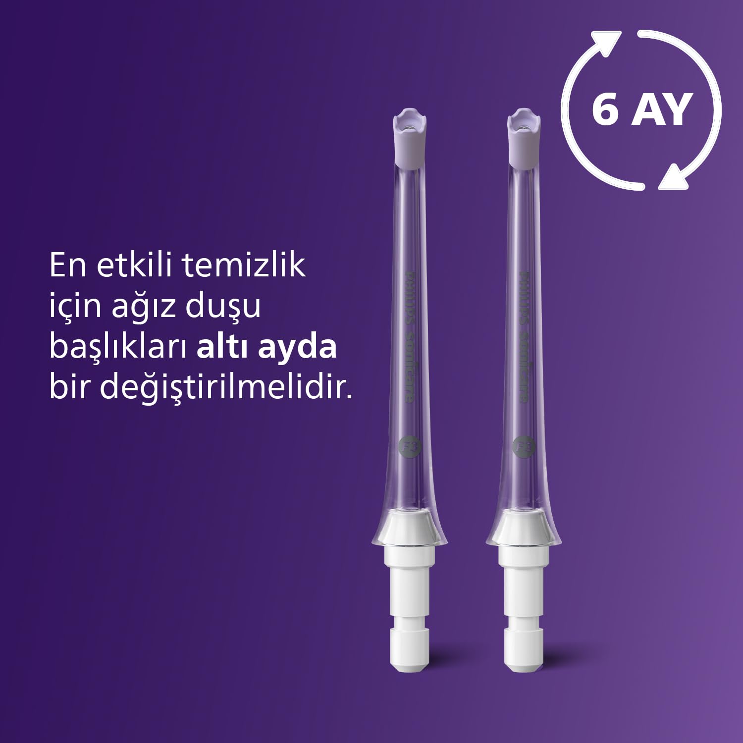 Philips Sonicare Quad Stream F3 Oral Irrigator Nozzle Twin Pack - Oral Water Flosser use with Philips Sonicare Cordless Power Flosser (Model HX3062/00) Purple