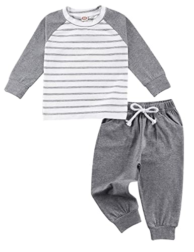 Baby Boy Clothes Stripe Long Sleeve T-Shirt Tops Sweatsuit Pants Sets Toddler Boy Fall Winter Outfits Sweater