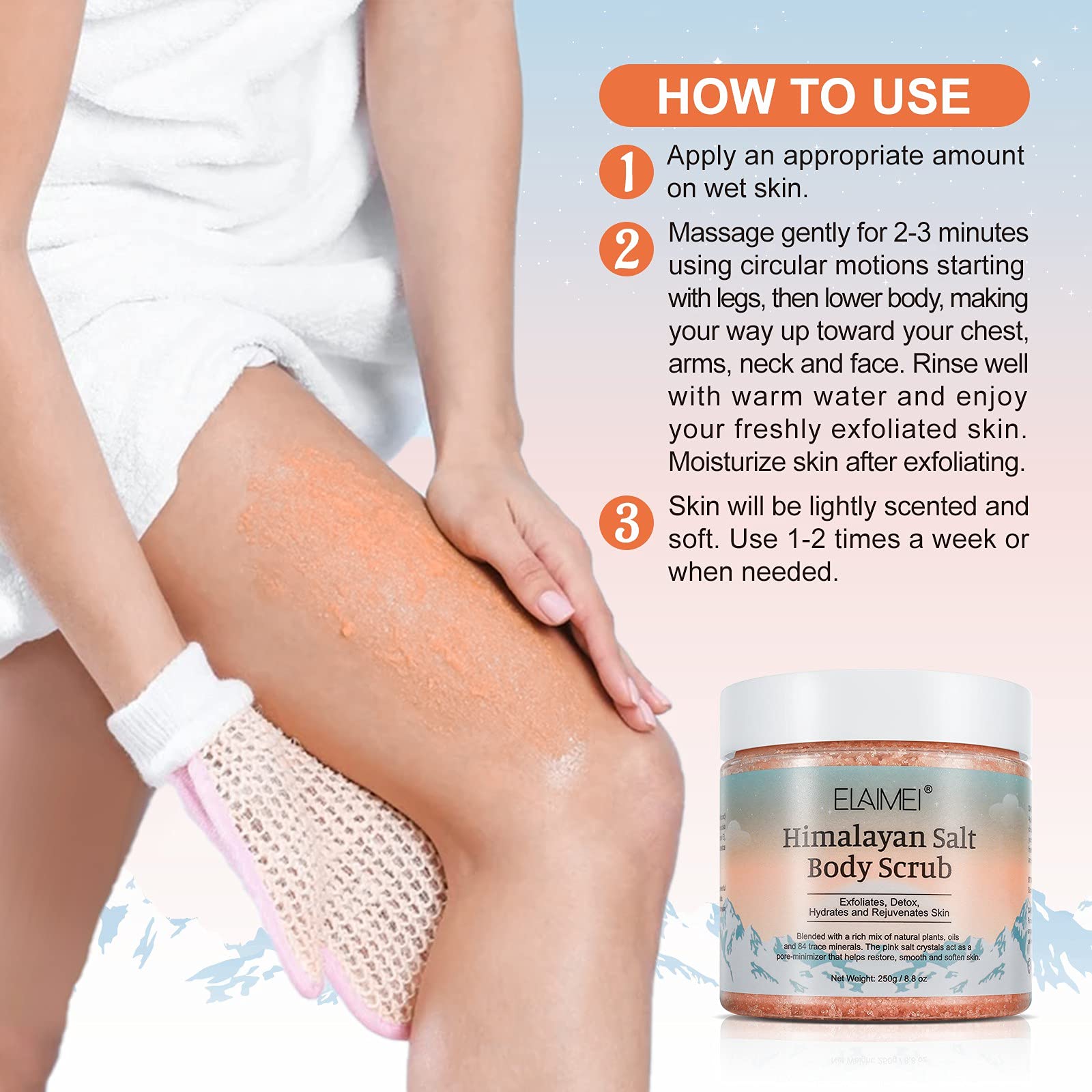 Premium Himalayan Salt Body Scrub with Lychee Oil Natural Exfoliating Salt Scrub for Acne, Cellulite, Deep Cleansing, Scars, Wrinkles, Exfoliate and Moisturize Skin