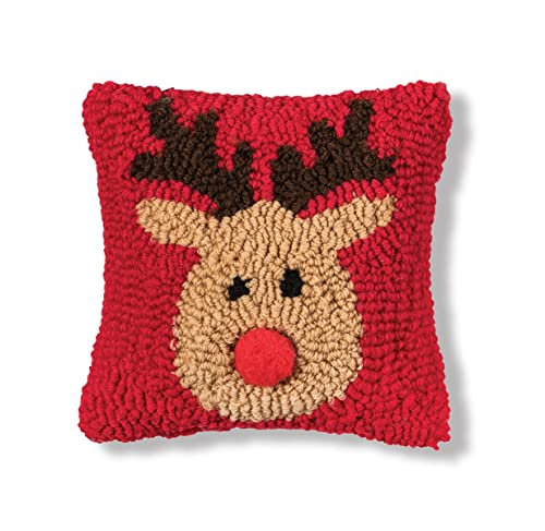 C&F Home Reindeer Games Petite Hooked Christmas Pillow 8 x 8 Red