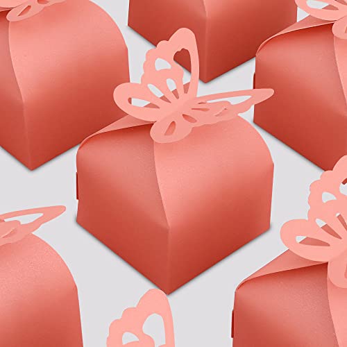 BEISHIDA 50pcs Pink Butterfly Decorations Peal-Gloss Butterfly Gift Box Small Butterfly Candy Boxes for Party Favors Baby Shower Wedding Birthday Party(2.4 x 2.4 x 2.4 Inch)