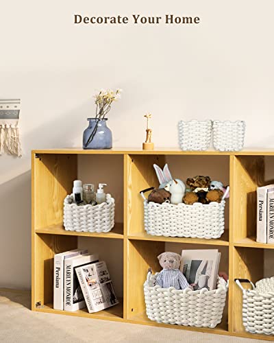 3-Piece Woven Baskets for Storage, Verkigle White Cotton Rope Basket with Handle, Decorative Cute Baskets for Room Desktop Organizing, Empty Gift Basket, Small Shelf Basket for Baby Nursery