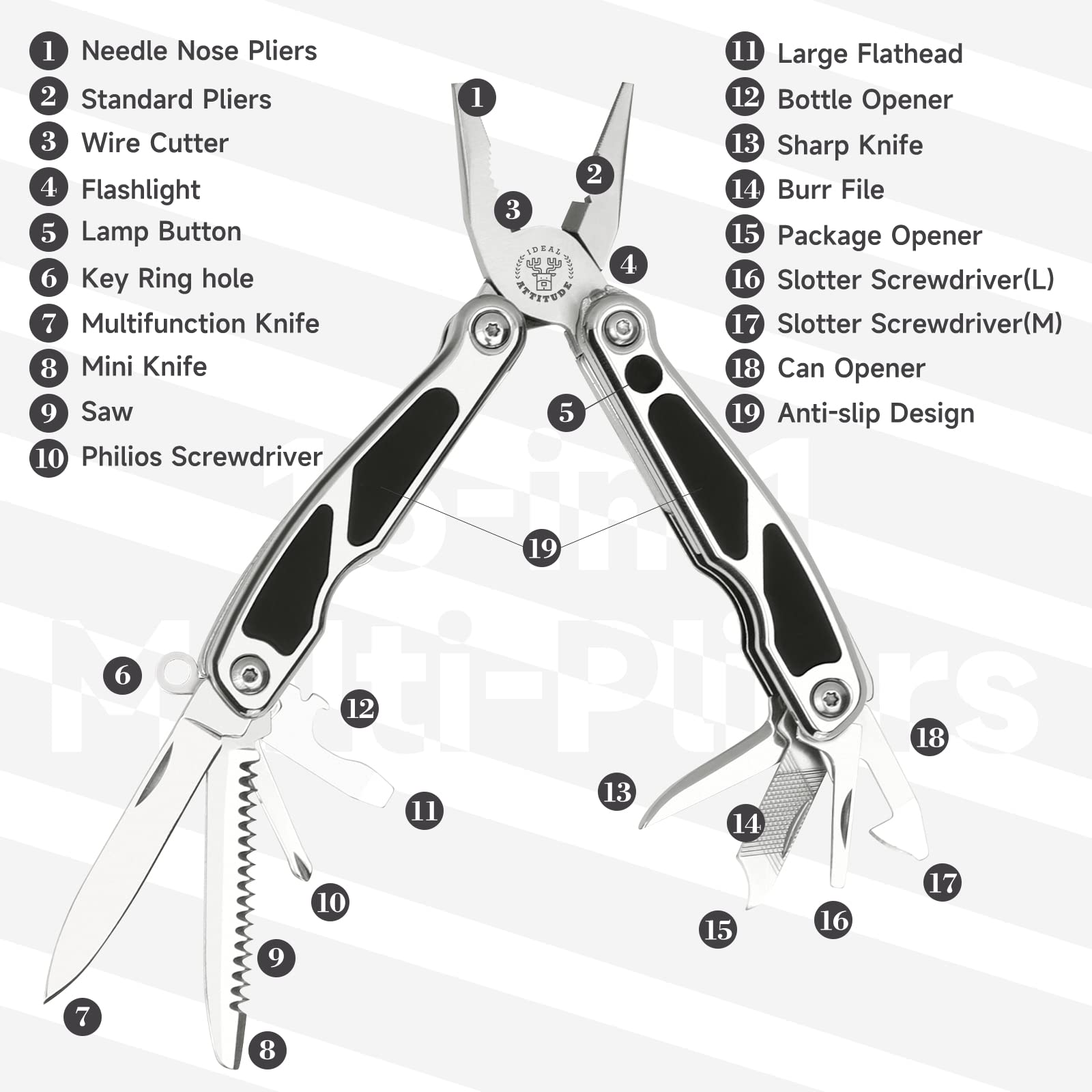 17-In-1 Multitool with Flashlight, Valentines Day Gifts for Him Dad Husbaand, Multitool Pliers Pocket Knife Pliers with Nylon Sheath, Handy Multi-Tool for Outdoor, Camping, Hunting, Survival