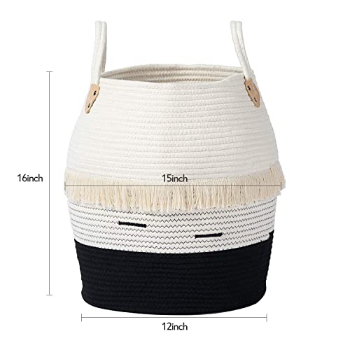 ANTJUMPER Cotton Rope Basket Hamper, Decorative Laundry Woven Storage Bin for Toys Clothes in Bedroom Bathroom Living Room (15“x15"x16")
