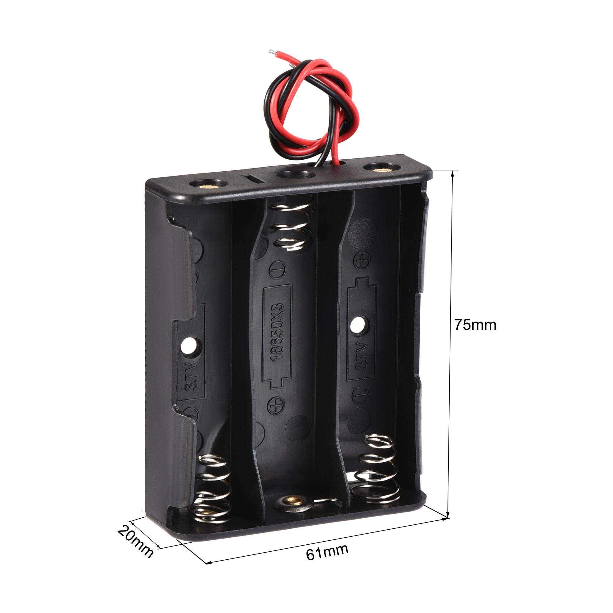 uxcell Battery Case Storage Box 3 Slots x 3.7V 2-Wire Lead for 3 x 18650 Battery 10 Pcs