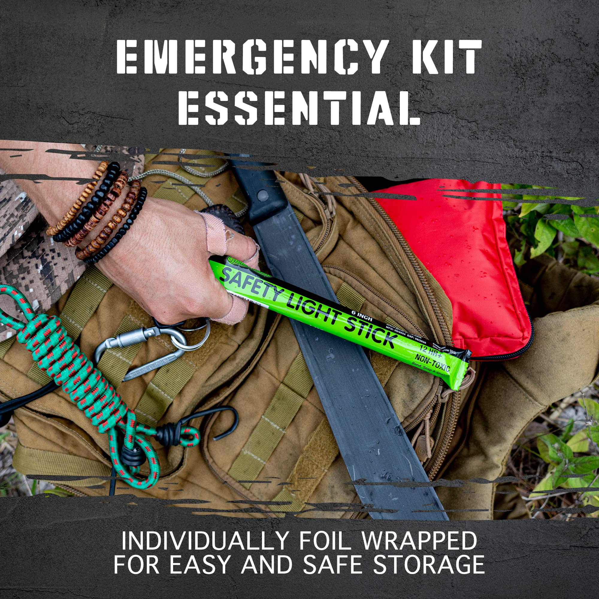 20 Ultra Bright Emergency Glow Sticks - Individually Wrapped Long Lasting Industrial Grade Glowsticks for Survival Gear, Camping Lights, Power Outages and Military Use (Green)