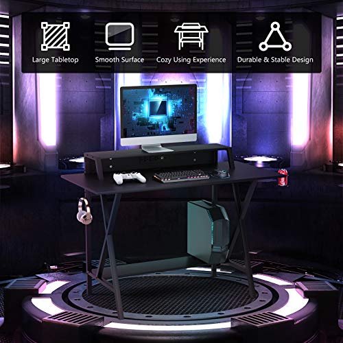 Casart Gaming Desk 48'for Gamer, Gaming Computer Workstation with Cup & Headphone Holder, Socket of 3-Outlet & 2 USB Ports Multifunctional Writing Desk for Home and Office