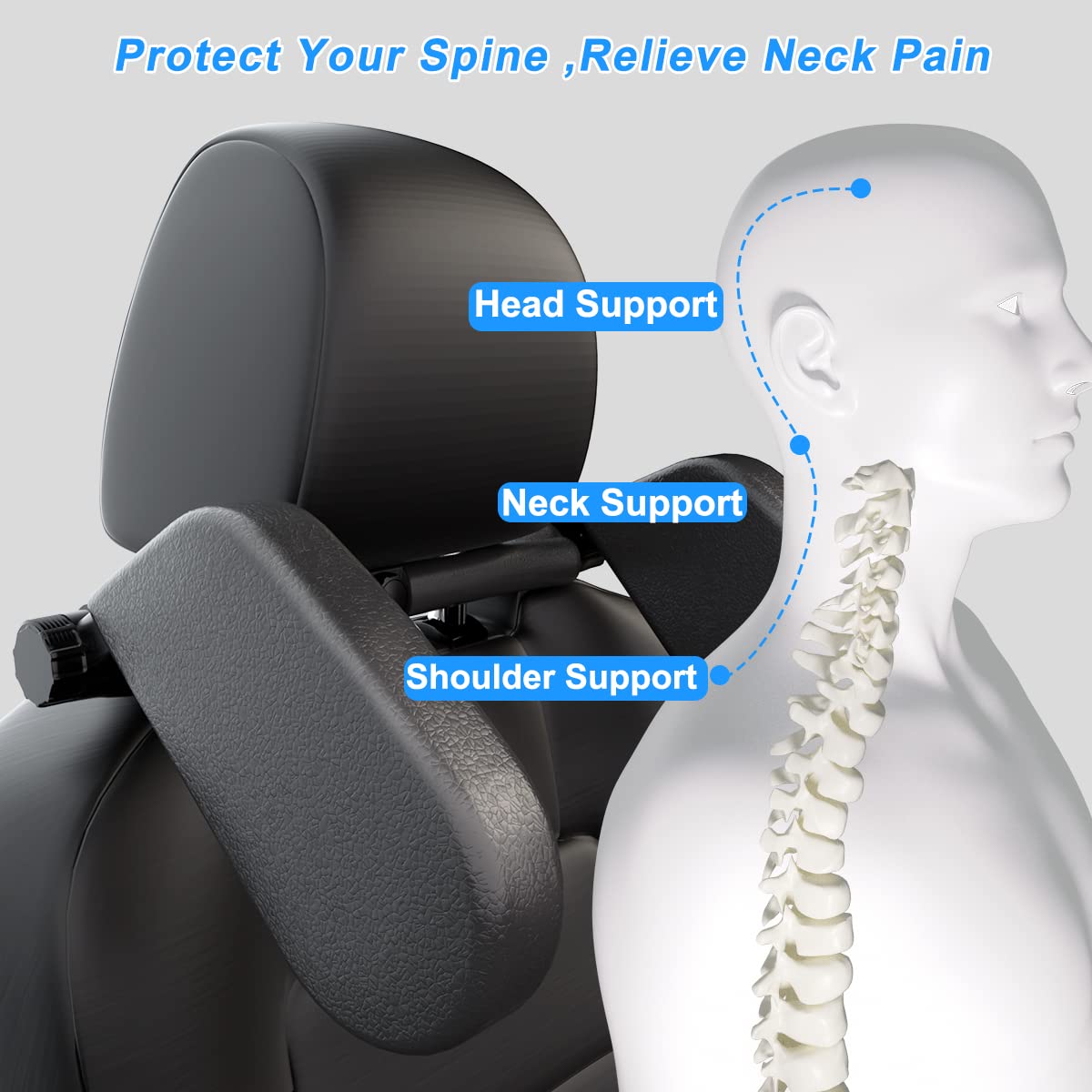 Heapany [Upgraded] Car Headrest Pillow, Head Support Neck Pillows, Roadpal Adjustable Sleeping Headrest for Kids Adults Travel