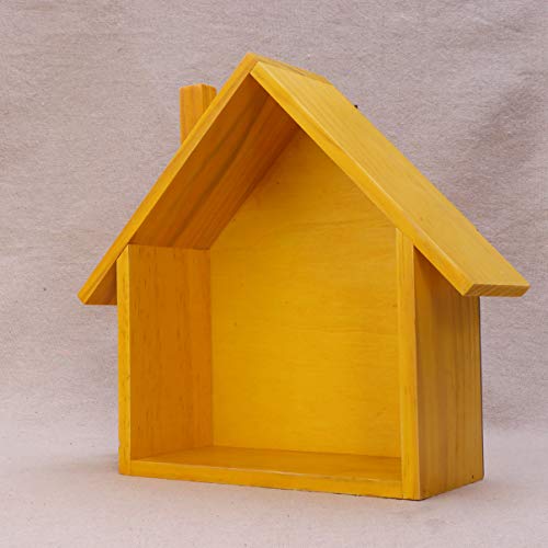 Cabilock Wooden House-Shaped Wall Storage Shelf Display Box Hanging Rack Holder Organizer for Bedroom Kids Room Kitchen (Yellow)