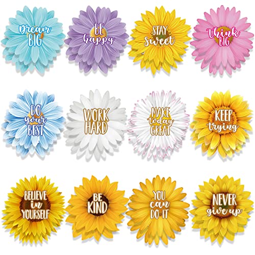 36 Pieces Sun Flower Spring Cutouts with Growth Mindset Bulletin Board Springtime Confetti Positive Sayings Accents Motivational Inspirational Quote Cards for Classroom School (Fresh Color)