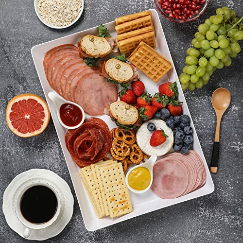4 Pack, 16" x 11" Large White Serving Trays Set - Reusable Plastic Serving Platters for Cookie, Appetizer, Charcuterie, Snack, Dessert, Party Food Display - Stackable Kitchen CounterTop Tray, BPA Free