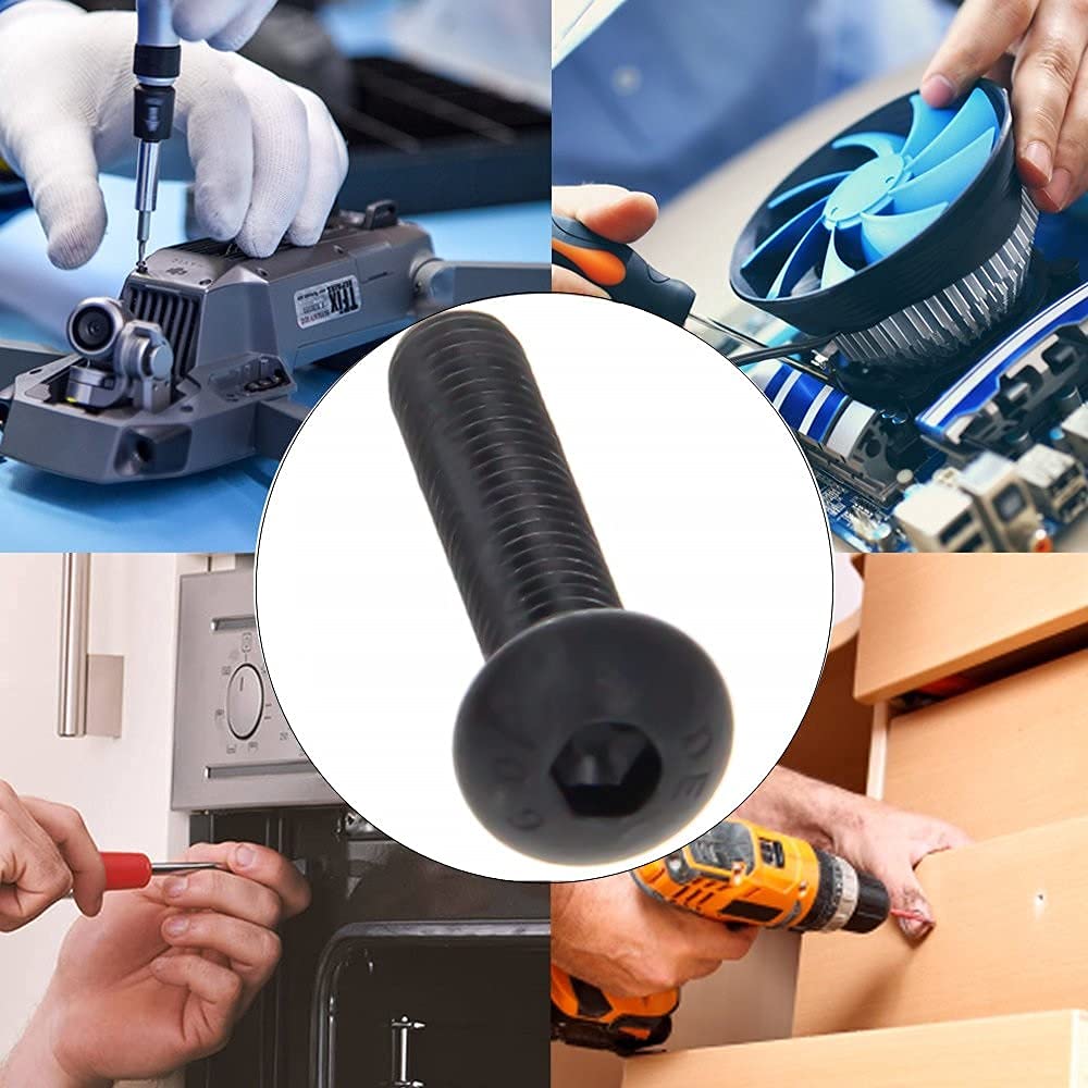 Yinpecly M4x50mm Button Head Socket Cap Screw Carbon Steel Fastener Rustproof Fully Threaded Fitting Hex Drive Cap Bolts Black 20Pcs