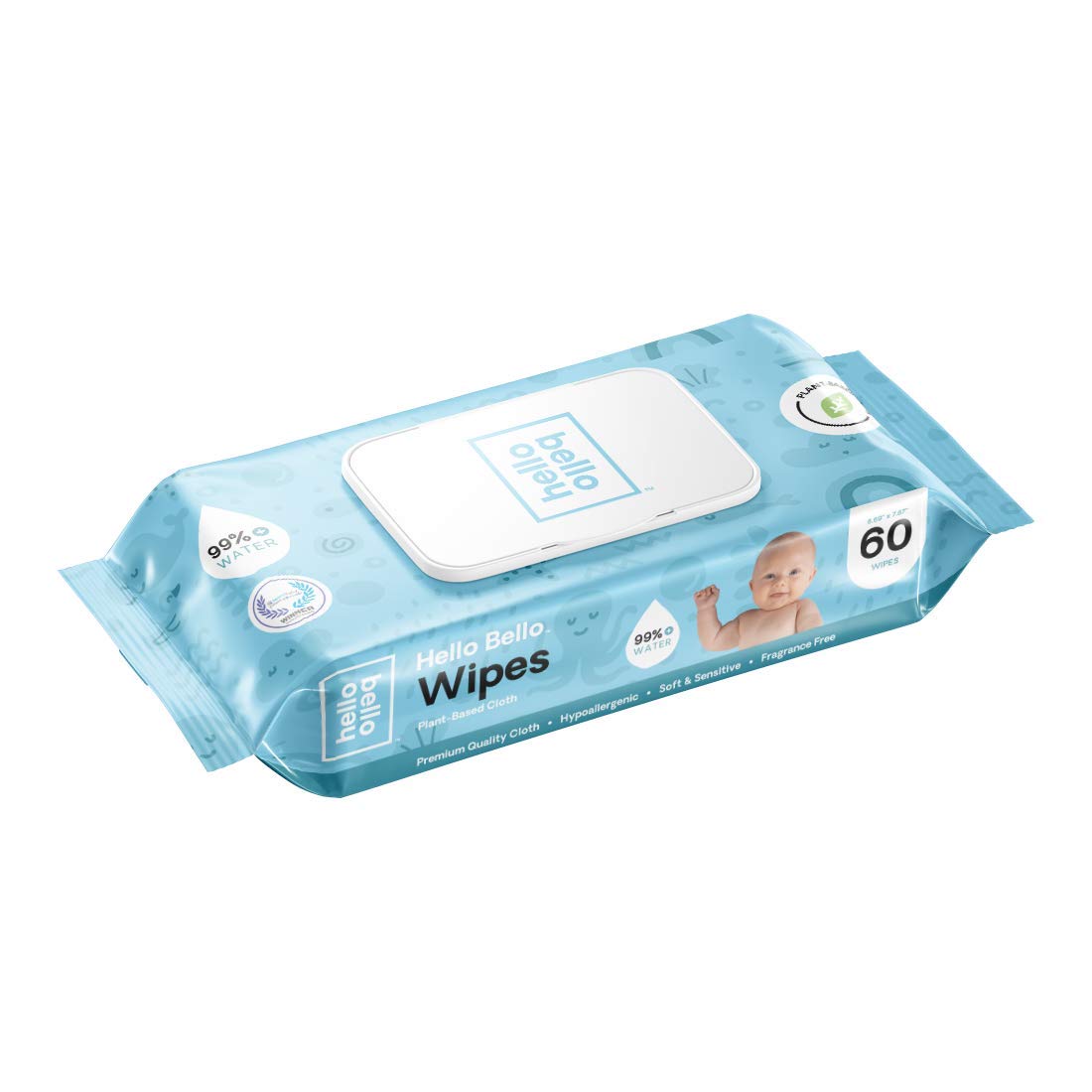 Hello Bello Baby Wipes I Plant Based Wipes for Sensitive Skin Made with 99% Water and Aloe for Babies and Kids I Unscented I 360 Count (6 Packs of 6)