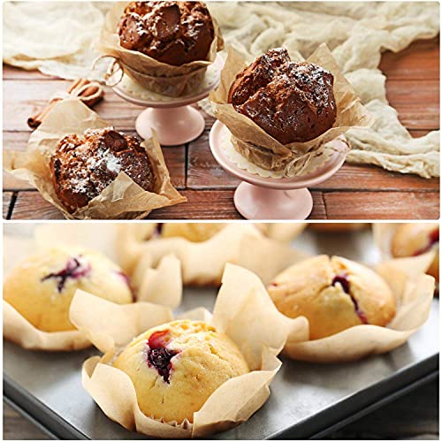 200pcs Tulip Cupcake Liners Baking Paper Cups Holders Greaseproof Muffin Cases Wrappers for Wedding Birthday Party Baby Shower, Standard Size (Natural)