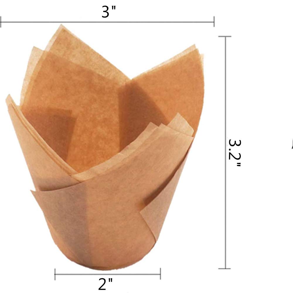 200pcs Tulip Cupcake Liners Natural Baking Cups Muffin Paper Liner Grease-Proof Wrappers for Wedding, Cases Wrappers for Wedding Birthday Partyr, Standard Size (Natural)