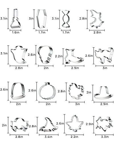 16 Pcs Halloween Cookie Cutters Large Fall Set with Decorating Instructions Stainless Steel Pumpkin Witch Hat Cat Bat Skull Ghost Spider Broom And More