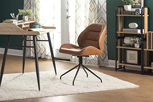 Calico Designs Devonport Swivel Armless, No Casters, Home Office Accent Chair in Black Metal 4-Star Base/Anitque Spotted Copper Faux Leather with Stitch Detail