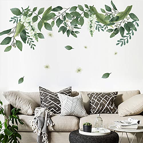 Hanging Green Vine Wall Decals, IVIOOO Eucalyptus Leaves Plants Wall Stickers for Kid Bedroom, Creative Removable Peel and Stick Wall Sticker Art Murals Living Room Sofa TV Background Wall Art Decor