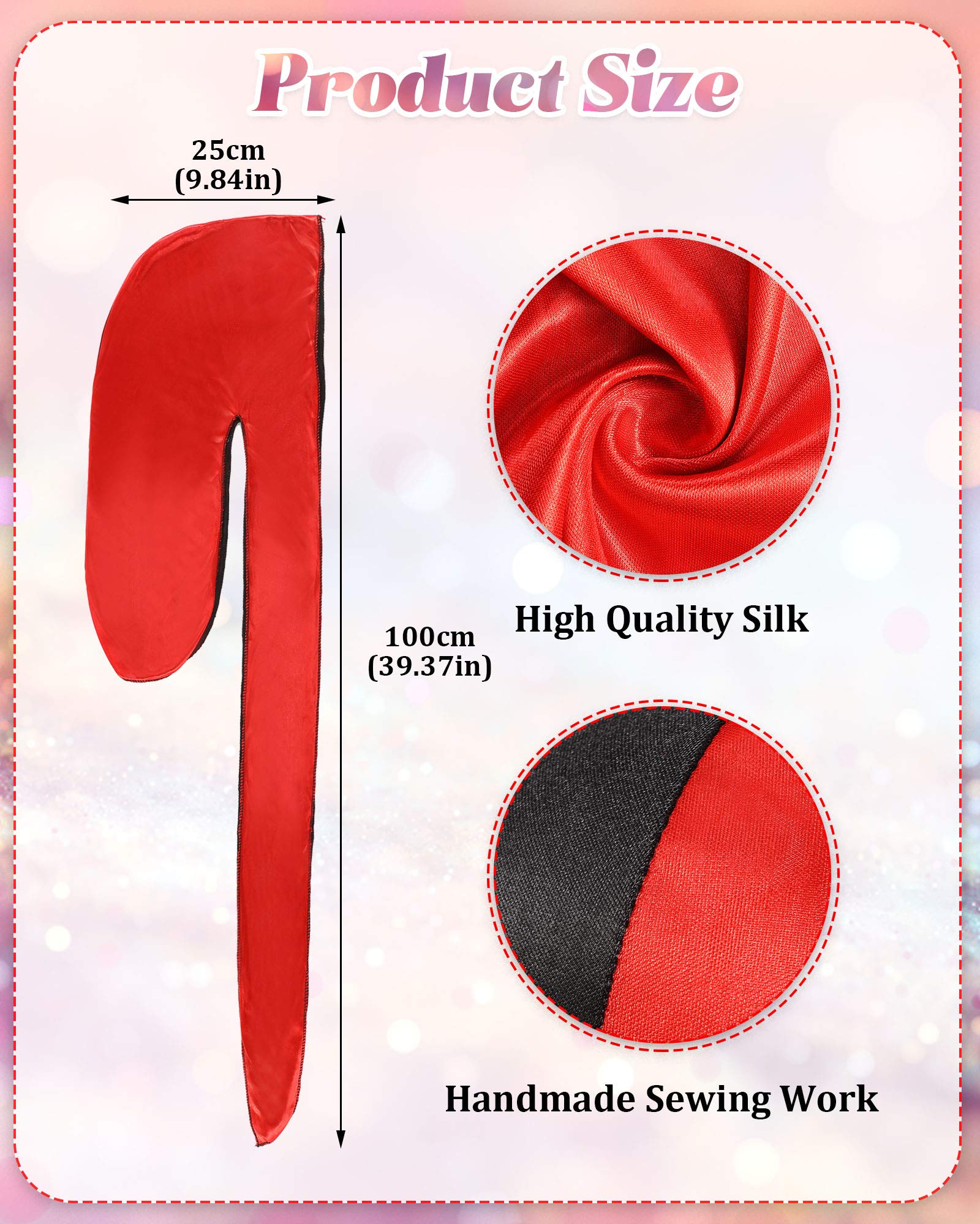 12 Pieces Silky Durag Pirate Cap Long Tail Headwraps for Men and Women Silky Durag Hip Hop Rapper Doo Rag Sleep Hat (Two-Tone Style)