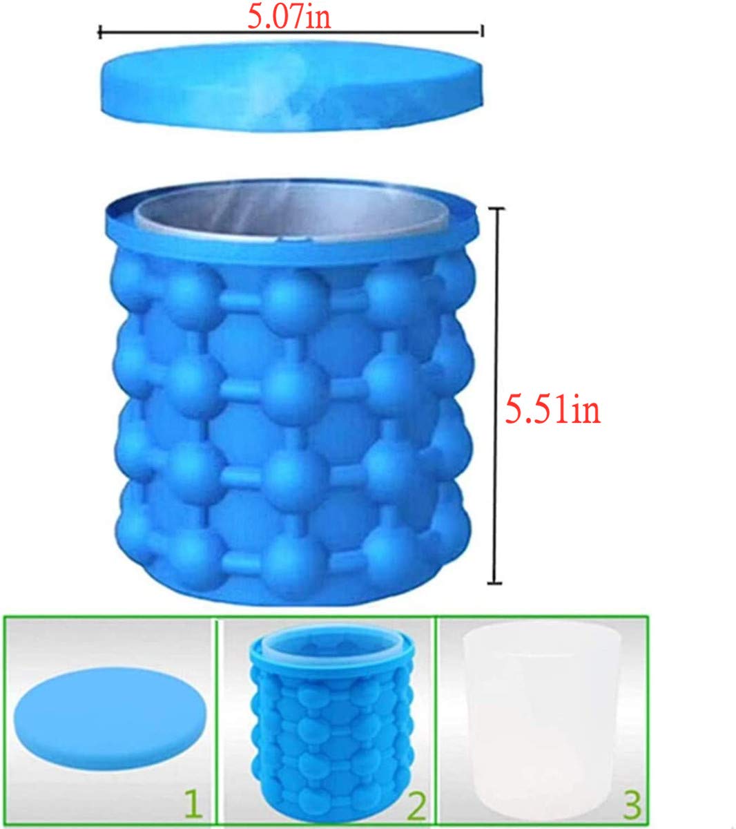 2 in 1 silicone ice bucket and ice mold with lid, silicon ice cube maker wizard, portable silicon ice cube maker (blue)