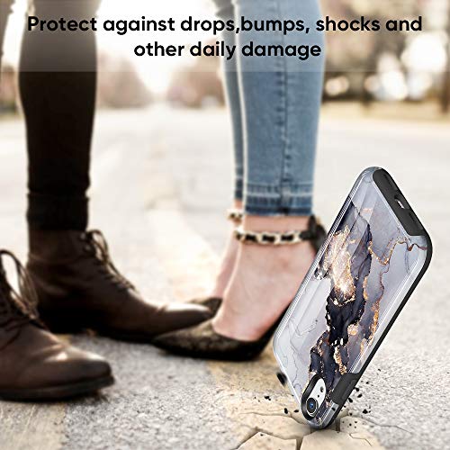 Dutyway for iPhone XR Marble Case, Cute Gold Glitter Phone Cases for iPhone 10xr, Heavy Duty Rugged Bumper Shockproof Protective Soft Rubber Hard PC Cover for Women Men (Black)