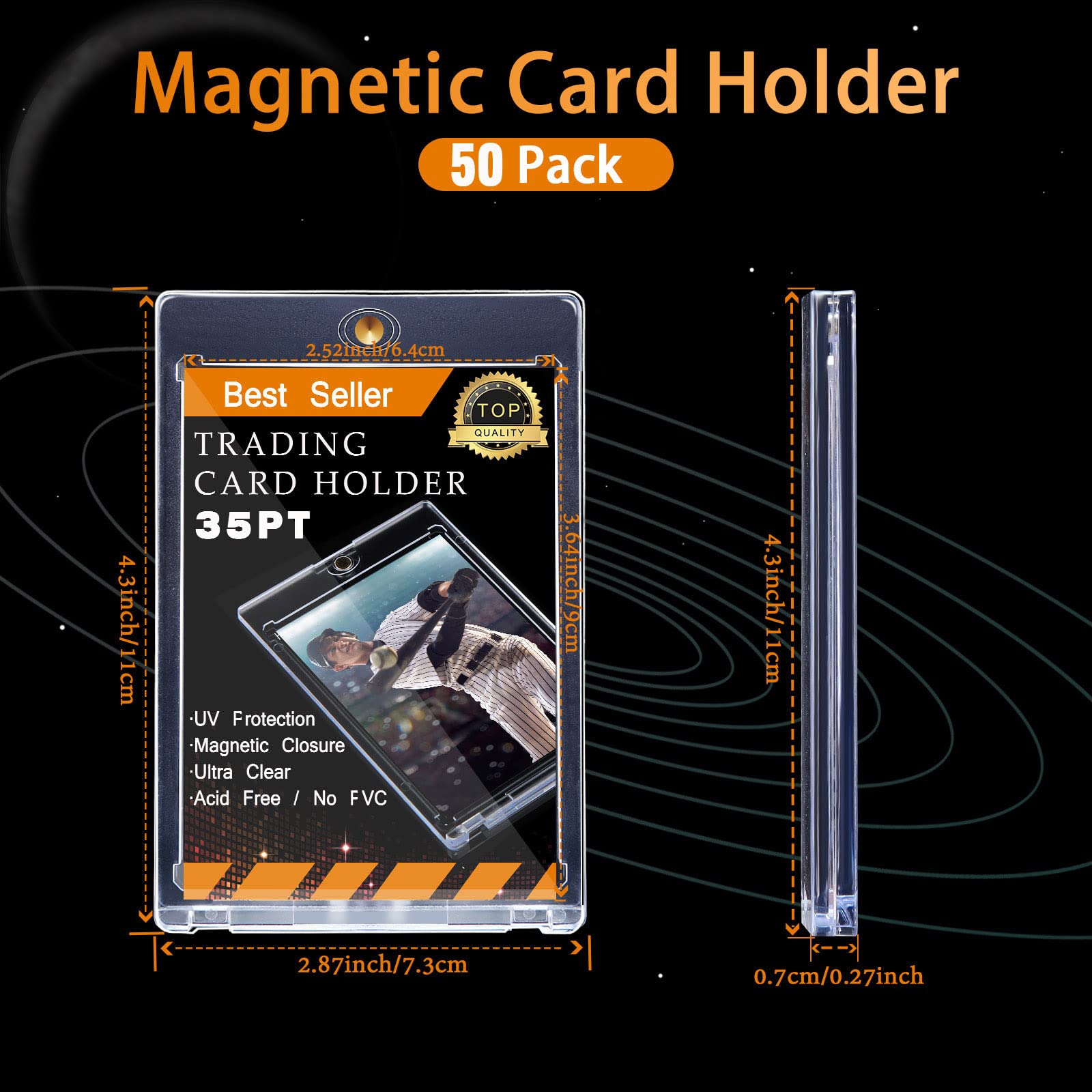 50 Pieces Magnetic Card Holders for Trading Cards, 35 Pt Hard Case Protector Fit for Standard Size Baseball Football Sports Game Storage and Display