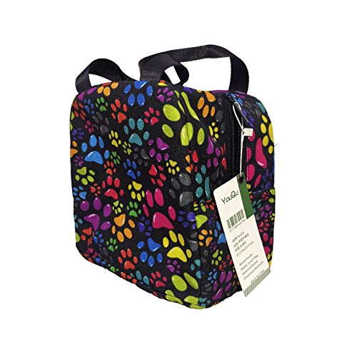 Colorful Dog Paw Print Insulated Neoprene Lunch Bag For Women, Men, Lunch Tote For Work