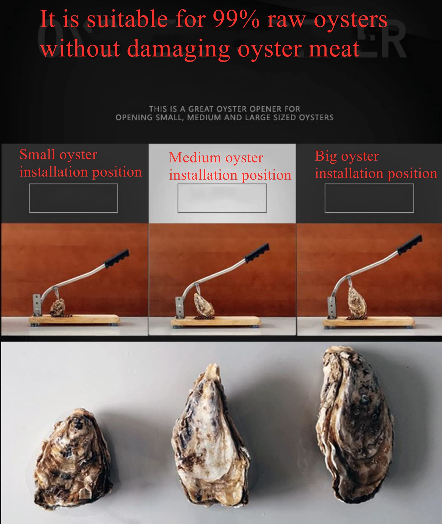 NOMAL Stainless Steel Vertical Oyster Shucker Adjustable Oyster Clam Opener Machine Heavy Duty Oyster Sheller Practical Tool for Hotel Buffets, Homes Gift (WOOD)