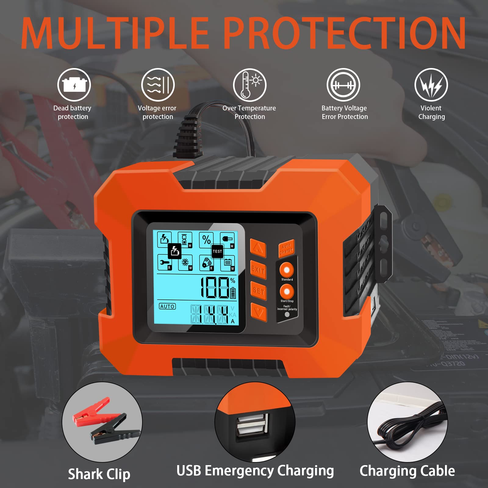 12-Amp Car Battery Charger, 12V Fully Automatic Smart Charger, Battery Maintainer Trickle Charger for Car, Motorcycle, Lawn Mower, Boat Marine