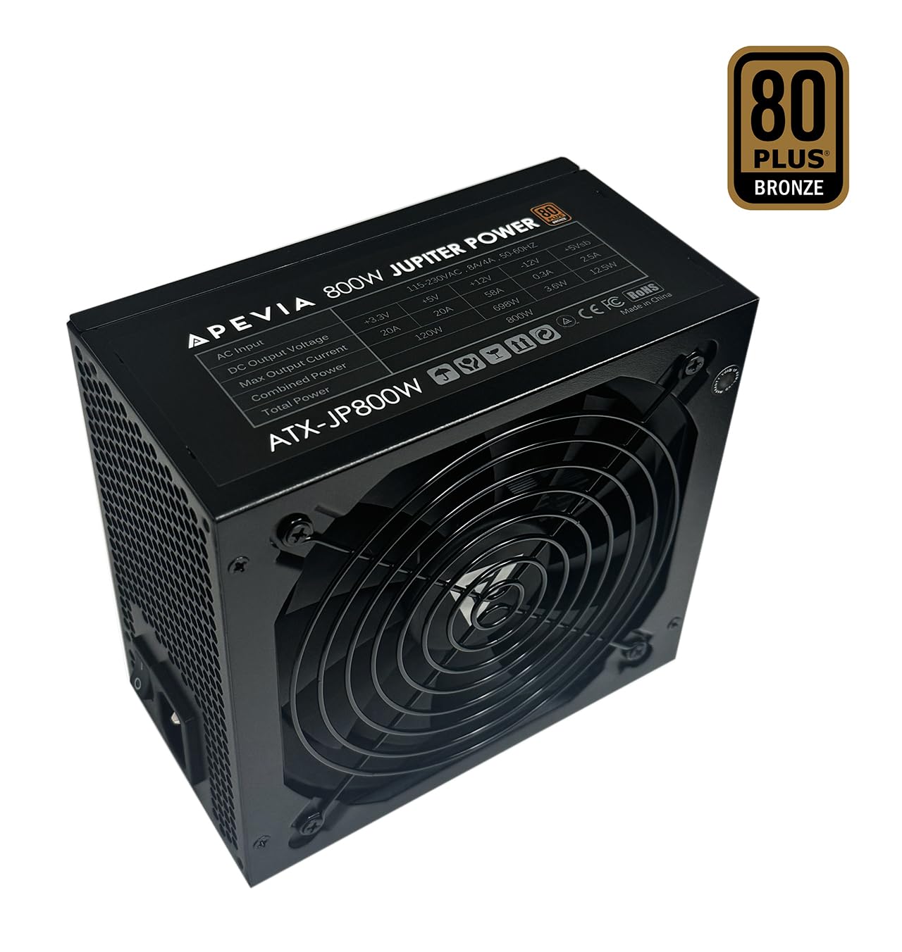 Apevia ATX-JP800W Jupiter 800W 80 Plus Bronze Certified Active PFC ATX Gaming Power Supply, Supports Dual/Quad Core CPUs, SLI/Crossfire/Haswell, 3 Year Warranty
