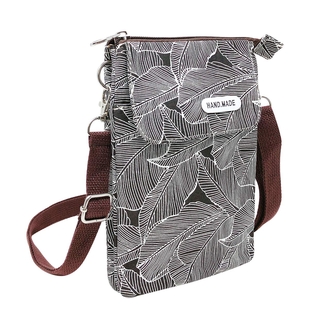 allydrew Mini Crossbody Cell Phone Bag, Front Flap/Brown Leaves