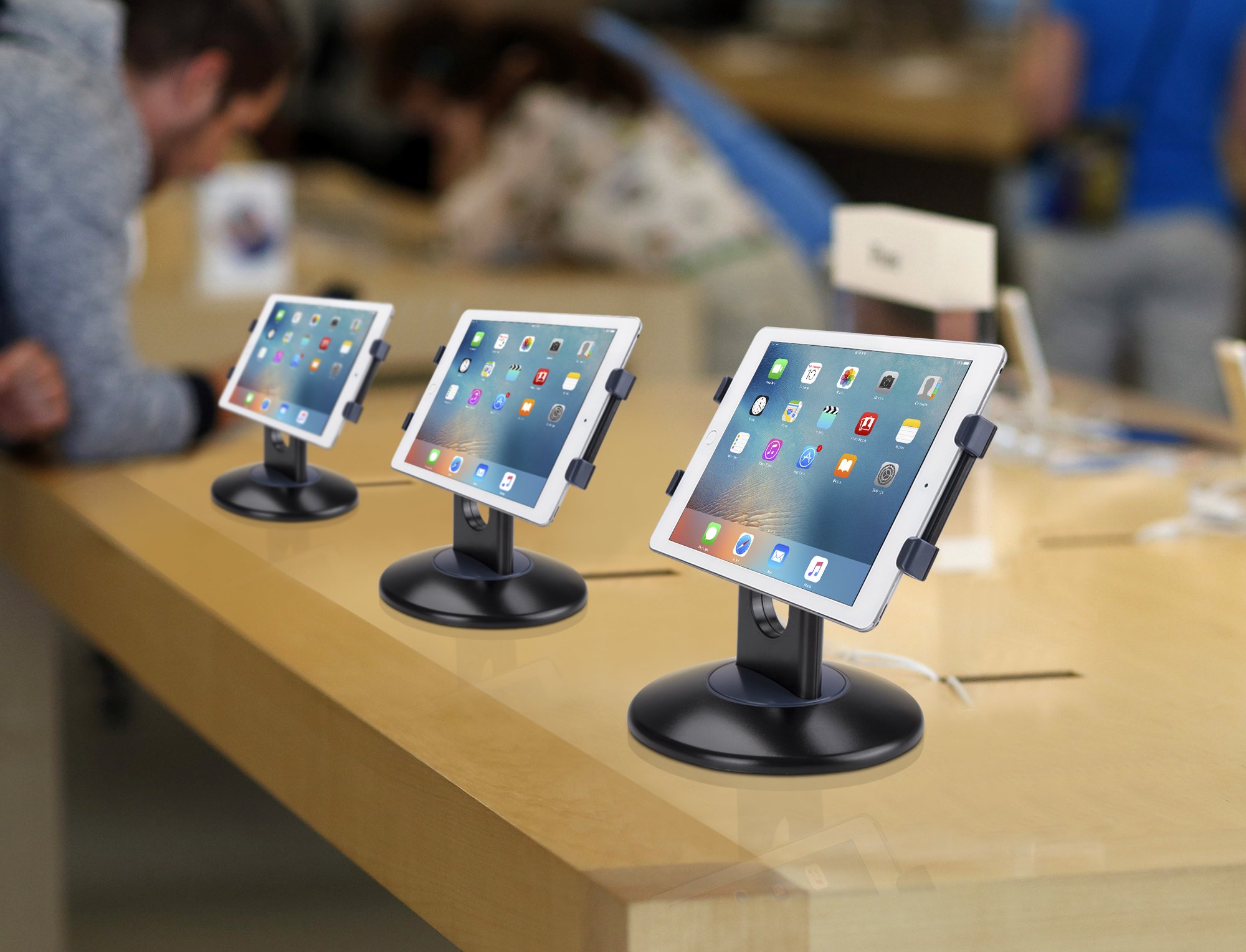 AboveTEK Retail Kiosk iPad Stand, 360° Rotating Commercial POS Tablet Stand, Fits 6"-13" (Screens) iPad Mini Pro-Business Swivel Tablet Holder, for Store Office Reception Kitchen Desktop (Black)
