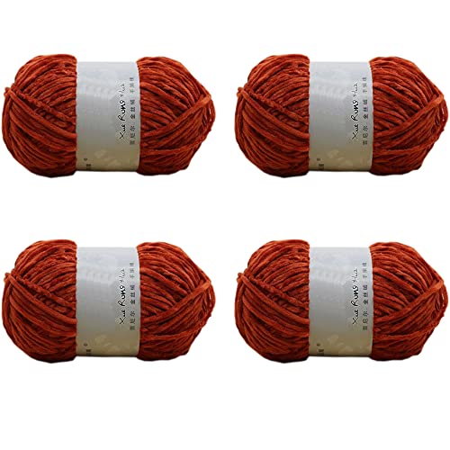 4 Skeins Soft Chenille Yarn Blanket Yarn Velvet Yarn for Knitting Fancy Yarn for Crochet Weaving DIY Craft Total Length 720m/400g (Orange)
