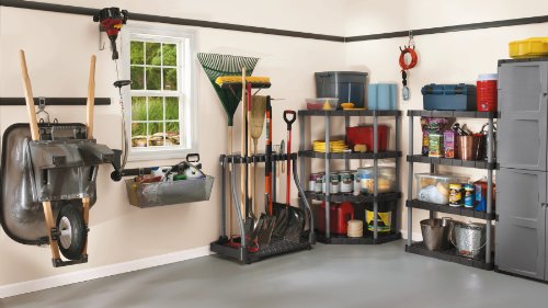 Rubbermaid Double-Door Storage Cabinet, 18" D x 36" W x 37" H, Gray/Black, FG708500MICHR & Deluxe Tool Tower, Garage Storage, Holds 40 Tools, Black (FG5E2800MICHR)