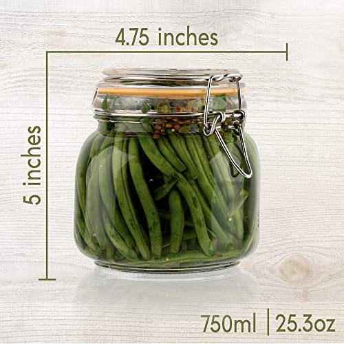 Glass Jars with Airtight Lid | Glass Airtight Food Storage Containers | Clear Leak Proof Rubber Gasket and Clamp Lid [Set of 4-25 oz]