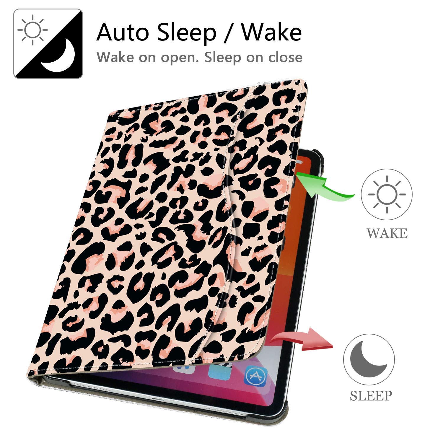 Hepix iPad Pro 12.9 Case 2022 2021 2020 2018 Leopard Print Cheetah iPad 6th 5th 4th 3rd Gen with Pencil Holder, Multi-Angle Pocket Slim Folio Stand Protective Cover Auto Sleep Wake