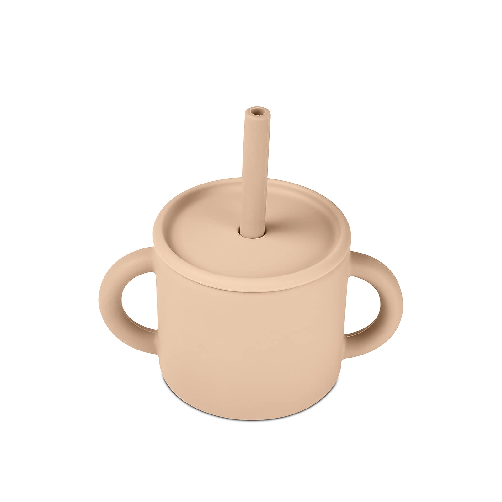 Silicon Sippy Trainer Straw Cups Double Handle Silicone Cup, Baby Training Cup with Handles Lid and Straw, BPA Free, Unbreakable 6.7oz