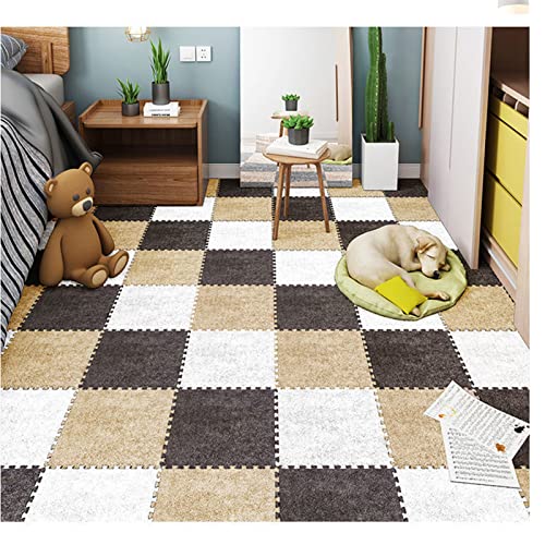 16 Pcs Soft Plush Interlocking Foam Play Mat,Colorful Puzzle Play Mat,Squares Foam Floor Mats,EVA Foam Interlocking Tiles for Gym,Playroom(Color:Brown+Grey)