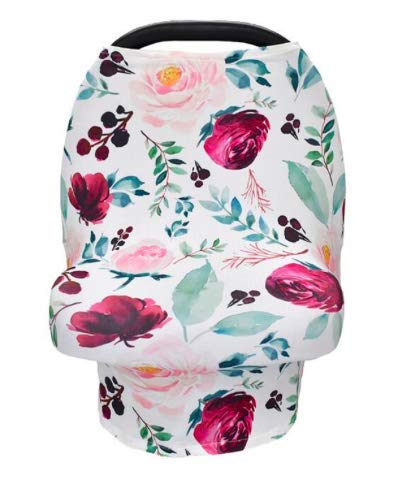 Baby Carseat Cover with Carrying Pouch Nursing/Breastfeeding 3 in 1 Multi-Use Extra Soft Floral Car Seat Canopy Baby Shower/New Moms and Dads