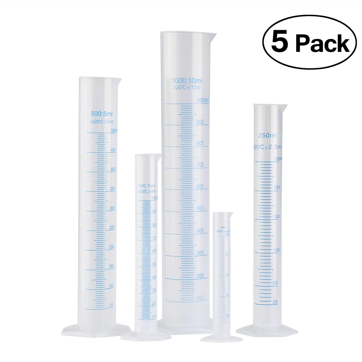 Glass Measuring Cup 5Pack Measuring Cylinder Graduated Cylinder 100ml 2 500ml 1000ml for Science Projects, Pour Spout Measuring Cup