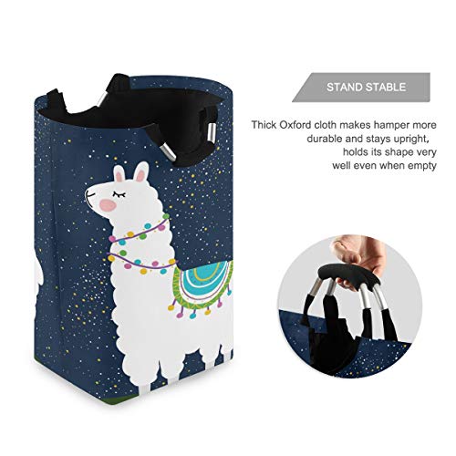 CaTaKu Starry Night Alpaca Laundry Hamper,Cute Llama Laundry Basket Box Big Storage Waterproof Easy Carry for Family Dormitory Laundry Room, 12.6 x 11 x 22.7 Inches