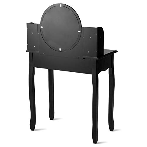 CHARMAID Vanity Set with 4 Storage Shelves and 4 Drawers, Makeup Table with 360° Pivoted Round Mirror and Makeup Organizers, Dressing Table with Mirror and Cushioned Stool for Women Girls (Black)