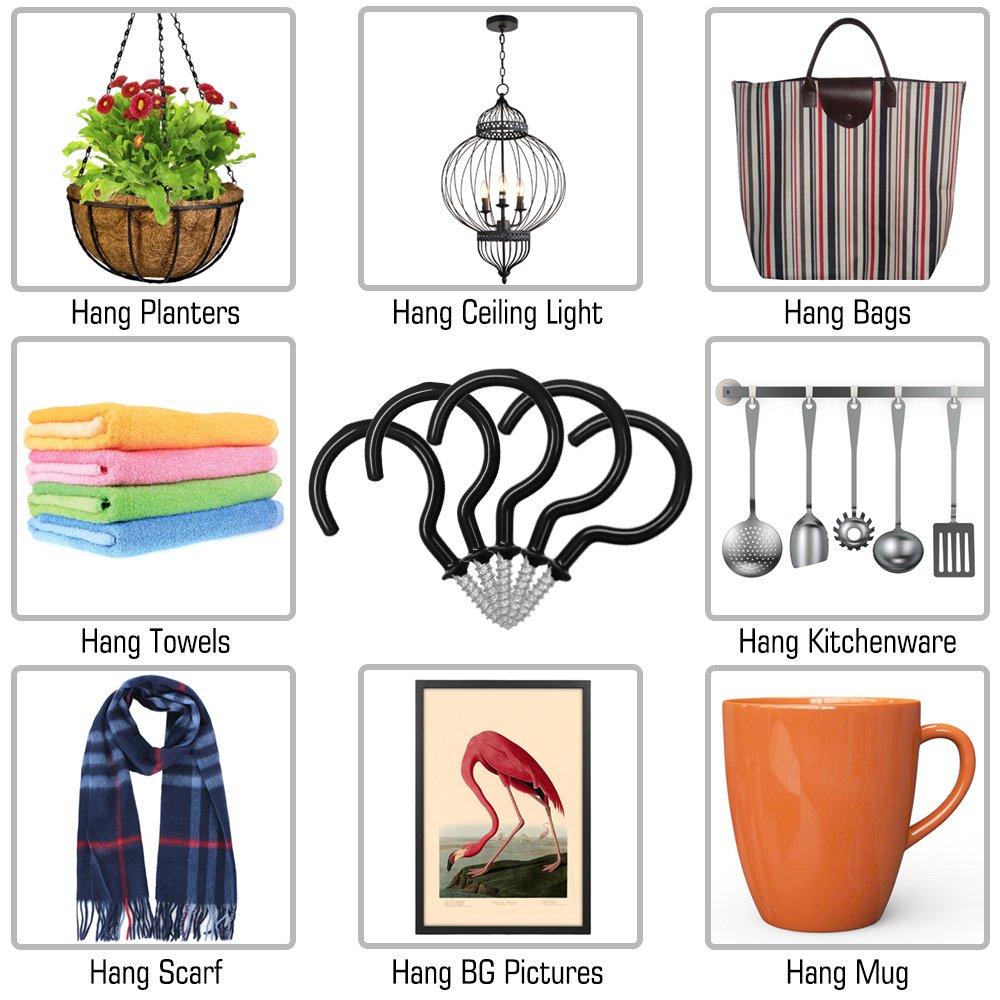 25 Pack Cup Hook Ceiling Hooks, 2.9 Inches, FineGood Vinyl Coated Screw-in Hanger for Indoor and Outdoor Use - Black