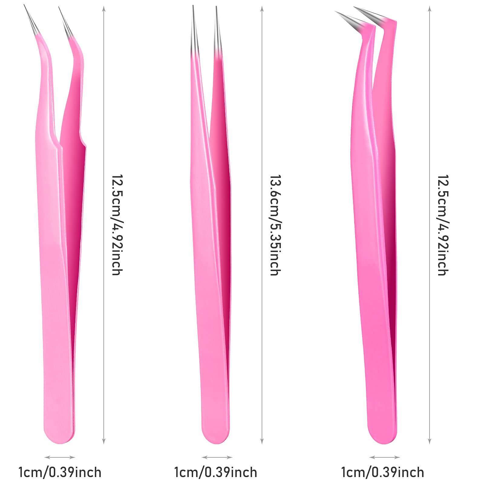 Honoson 6 Pieces Lash Eyelash Extension Tweezers Set Stainless Steel Eyelash Tweezers Straight and Curved Tip Tools Set Tweezers Nipper for Women Eyelash Extensions(Silver, Pink)