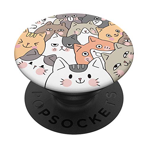 Cat Lover Kitten Face Cute Kawaii Doodle Phone Stand PopSockets Swappable PopGrip
