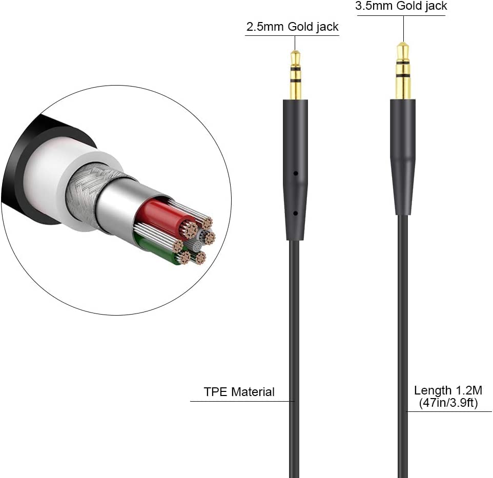 3.5mm to 2.5mm Audio Cable Cord Compatible with Bose 700 QuietComfort QC45 QC35II QC35 QC25 Noise Cancelling Headphones for 45BT E55BT E65BTNC Bluetooth Earphone (Straight Jack)