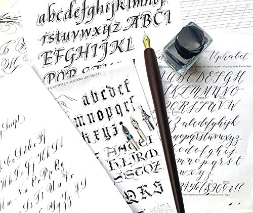 Calligraphy Pens Set -Wooden Dip Pen Handcrafted Calligraphy Set with 11 Nibs & Black Ink