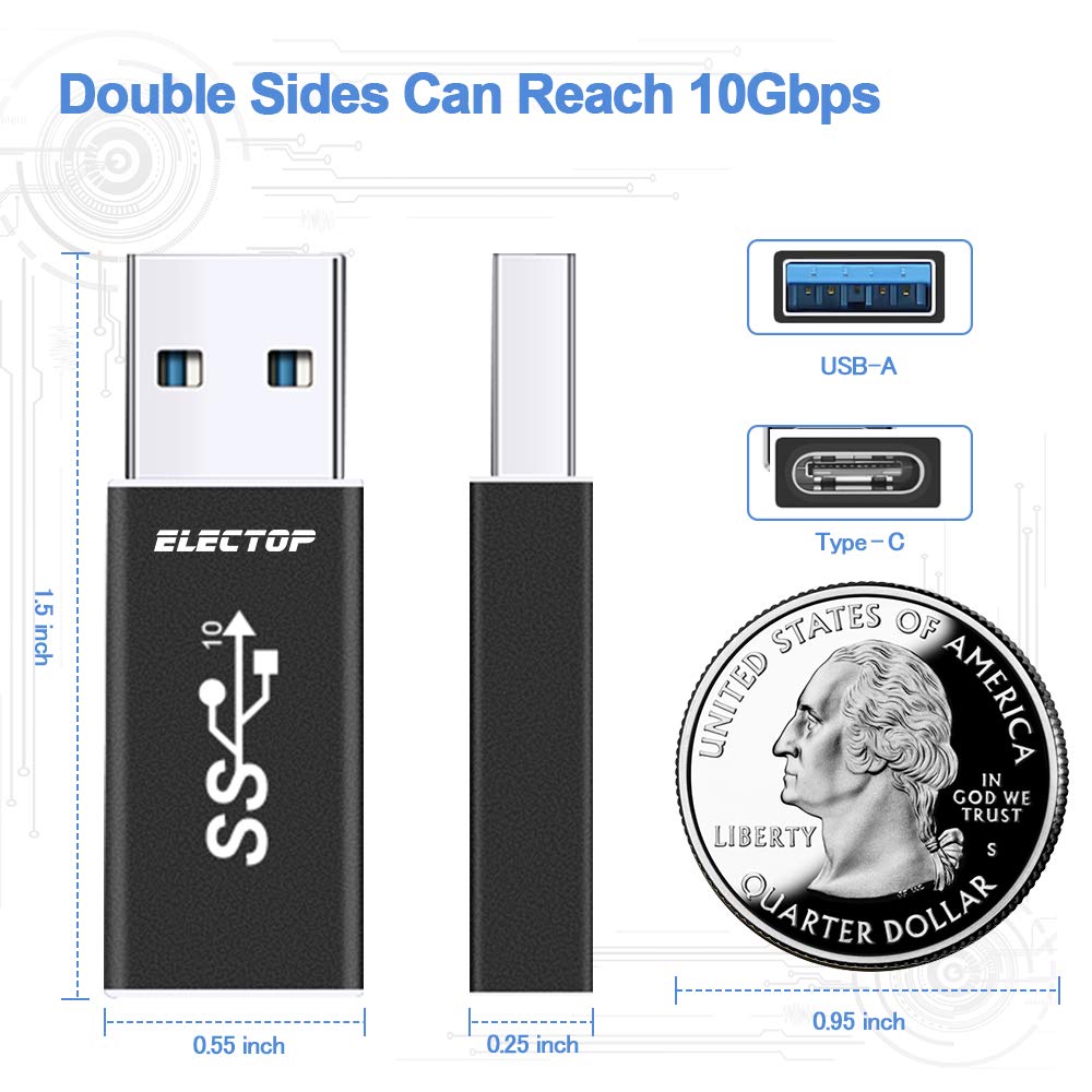 ELECTOP Updated USB 3.1 GEN 2 Male to Type-C Female Adapter (2 Pack), Support Double Sides10Gbps Charging & Data Transfer,USB A to USB C 3.1 Converter for PC, Laptop, Charger, Power Bank, Quest Link